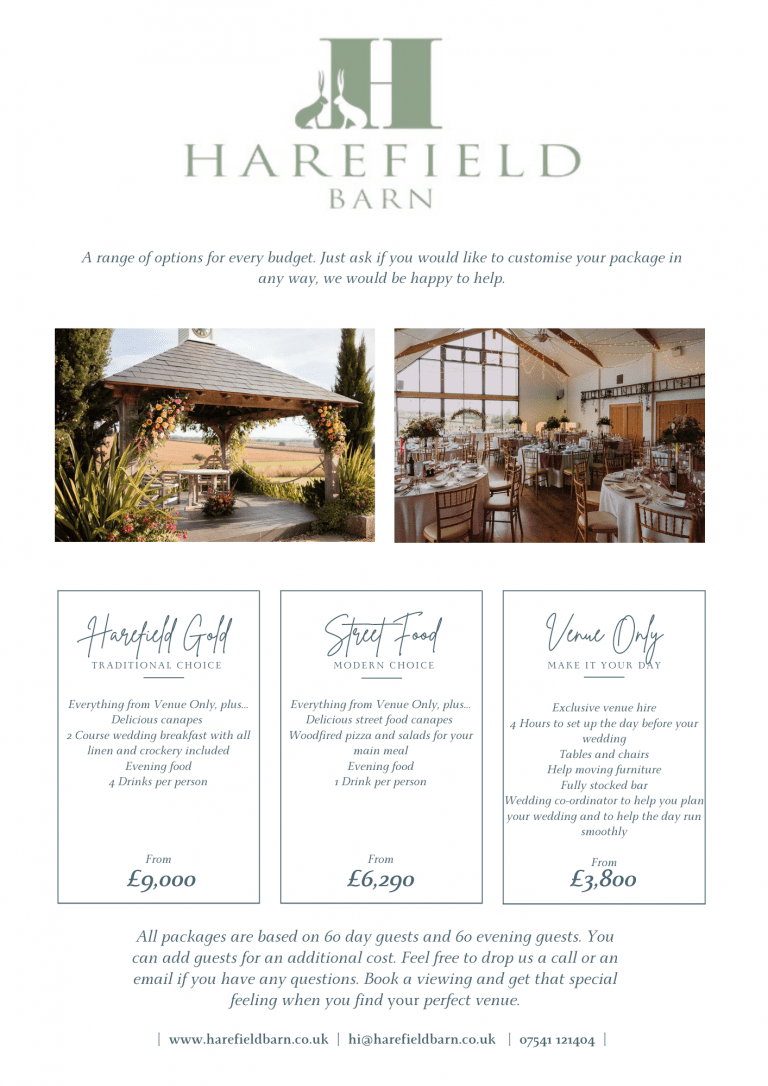 All Inclusive Packages - Harefield Barn Wedding Venue Devon